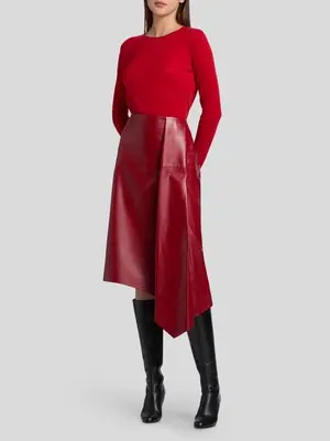 Co Scarf Pleat Leather Skirt - Cherry