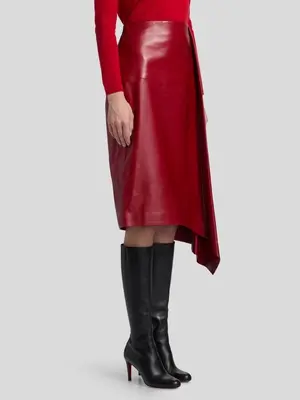 Co Scarf Pleat Leather Skirt - Cherry