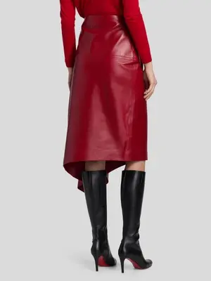 Co Scarf Pleat Leather Skirt - Cherry