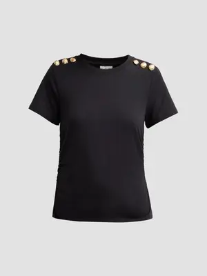 Cinq À Sept Jasper Button-shoulder Stretch-cotton T-shirt - Black