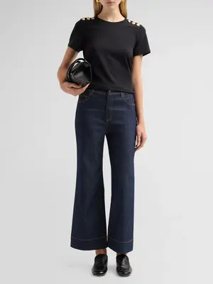 Cinq À Sept Jasper Button-shoulder Stretch-cotton T-shirt - Black