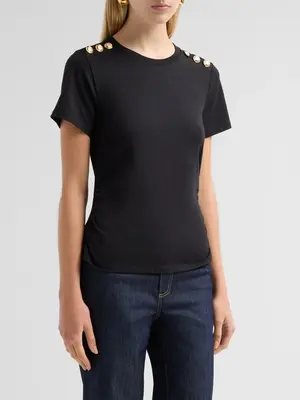Cinq À Sept Jasper Button-shoulder Stretch-cotton T-shirt - Black