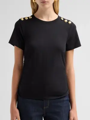 Cinq À Sept Jasper Button-shoulder Stretch-cotton T-shirt - Black