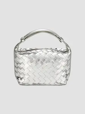 Bottega Veneta Mini Wallace Metallic Leather Top Handle Bag - Silver