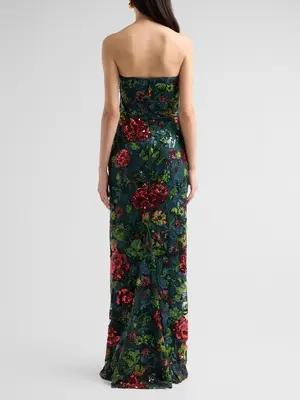 Rene Ruiz Collection Floral-sequin Embroidered Strapless Column Gown