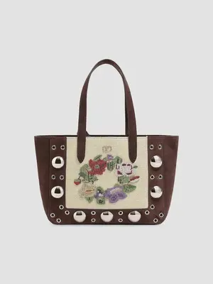 Valentino Garavani Nellcote Embroidered Medium Tote Bag - Ebony Multicolor