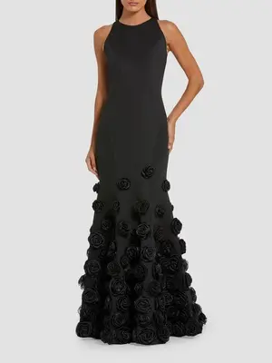 Mac Duggal Rose Appliqué Crêpe Mermaid Gown