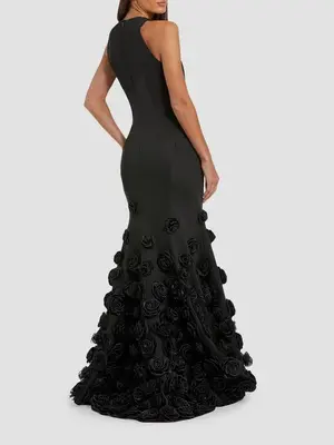 Mac Duggal Rose Appliqué Crêpe Mermaid Gown
