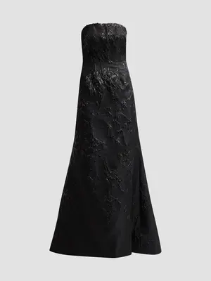 Rene Ruiz Collection Embellished Jacquard Strapless Gown - Black