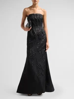 Rene Ruiz Collection Embellished Jacquard Strapless Gown