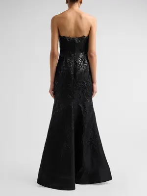 Rene Ruiz Collection Embellished Jacquard Strapless Gown