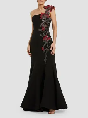 Mac Duggal Embellished Floral Crepe Mermaid Gown