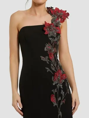 Mac Duggal Embellished Floral Crepe Mermaid Gown