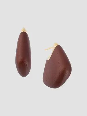 BOTTEGA VENETA Small Fin 18k-gold-plated & Walnut Wood Earrings