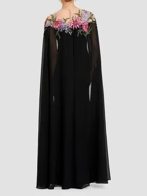Mac Duggal Beaded Crepe Cape Gown