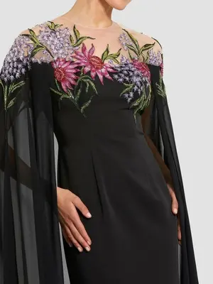 Mac Duggal Beaded Crepe Cape Gown