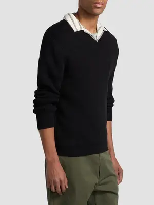 Vince Rib-knit Cotton-blend V-neck Sweater - Black