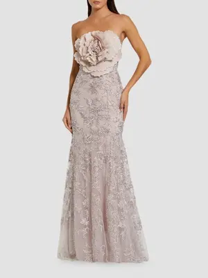Mac Duggal Prom Floral Embellished Strapless Gown