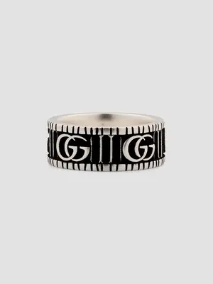 Gucci Gg Marmont Band Ring In Aged 8mm - Silver