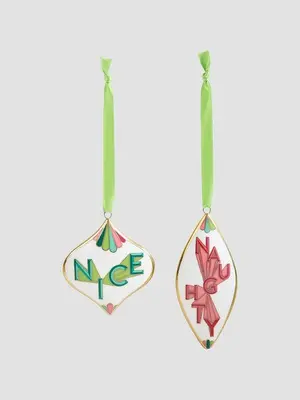 Jonathan Adler Holiday 2-piece Naughty & Nice Porcelain Ornats Set