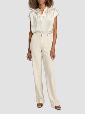 Vince Silk Gathered Neck Cap-sleeve Blouse - Creme