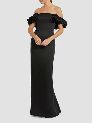 Mac Duggal Satin 3d Flower Off-the-shoulder Mermaid Gown - Black