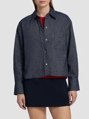 Vince Chambray Cotton-linen Crop Shirt