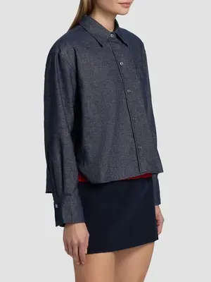 Vince Chambray Cotton-linen Crop Shirt