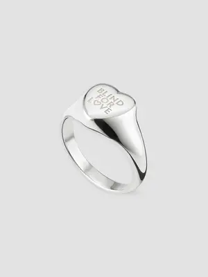 Gucci Blind For Love Sterling Heart Signet Ring - Silver