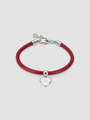 Gucci Blind For Love Sterling Silver & Leather Heart Charm Bracelet - Red