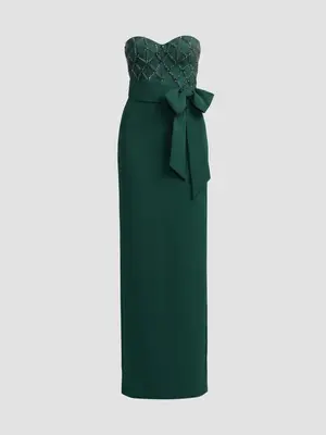 Mac Duggal Crystal-embellished Crêpe Strapless Bustier Gown - Emerald