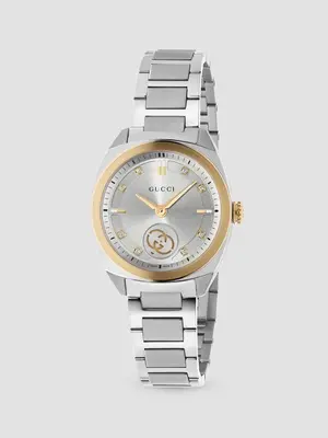 Gucci Interlocking Two-tone Stainless Steel & 0.04 Tcw Diamond Bracelet Watch/29mm - Silver