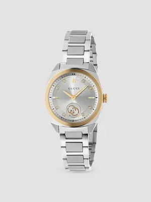 Gucci Interlocking Two-tone Stainless Steel & 0.04 Tcw Diamond Bracelet Watch/29mm - Silver