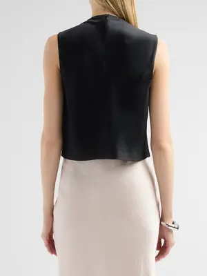 Vince Satin Cowlneck Crop Top - Black