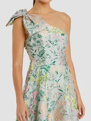 Mac Duggal Floral Brocade Bow One-shoulder Gown - Pastel Multi