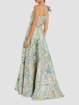 Mac Duggal Floral Brocade Bow One-shoulder Gown - Pastel Multi