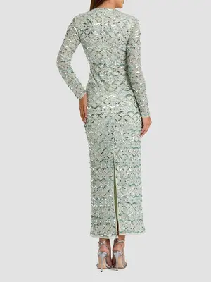 Mac Duggal Geometric Embellished Mesh Column Gown