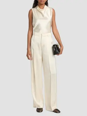 Vince High-rise Satin Trousers - Flax