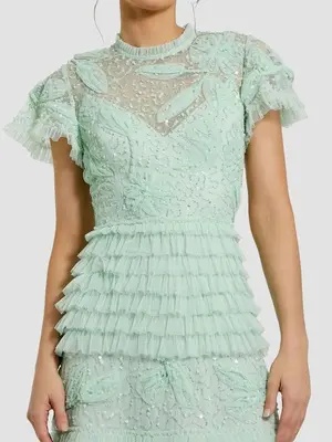 Mac Duggal Sequin-embellished Micro-ruffle A-line Gown