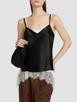 Vince Satin V-neck Cami - Black
