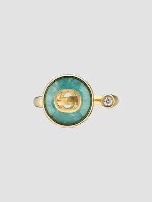 Gucci 18k Yellow Gold, Amazonite & 0.02 Tcw Diamond Cuff Ring