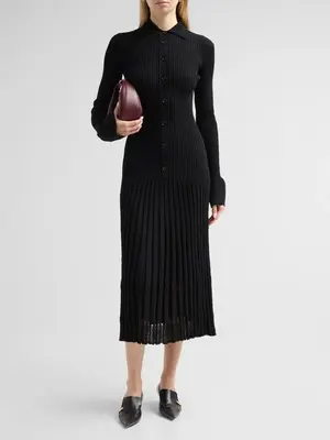 Proenza Schouler Rosario Textured Merino Wool Midi Dress - Black