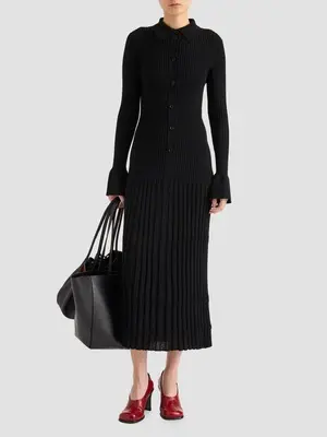 Proenza Schouler Rosario Textured Merino Wool Midi Dress - Black