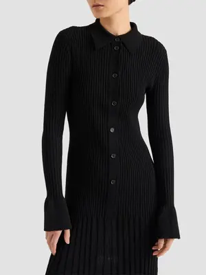 Proenza Schouler Rosario Textured Merino Wool Midi Dress - Black