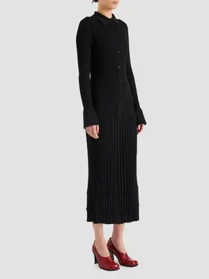 Proenza Schouler Rosario Textured Merino Wool Midi Dress - Black