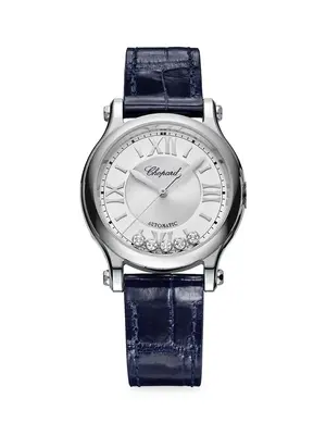 Chopard Happy Sport Stainless Steel, Diamond & Alligator Leather-strap Watch