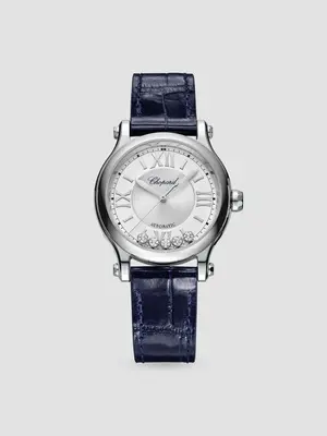 Chopard Happy Sport Stainless Steel, Diamond & Alligator Leather-strap Watch - Black