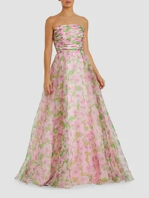 Mac Duggal Prom Floral Chiffon Gown - Pink Multi