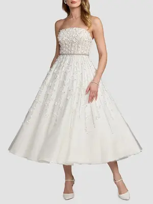 Mac Duggal Embellished Lace Strapless Midi Cocktail Dress - Ivory