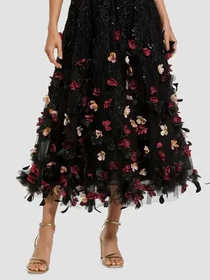 Mac Duggal Sequined Floral Appliqué Cocktail Dress - Black Multi